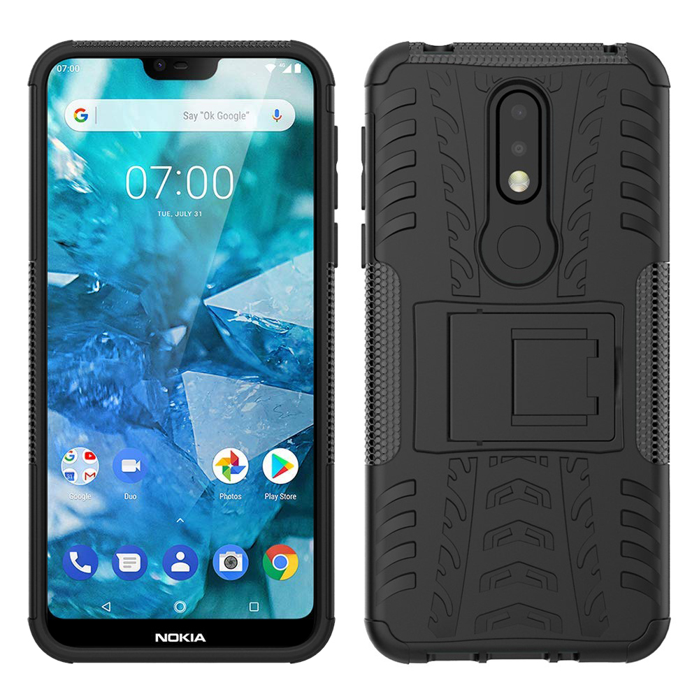 Dual Layer Rugged Tough Case for Nokia 7.1 (Black)